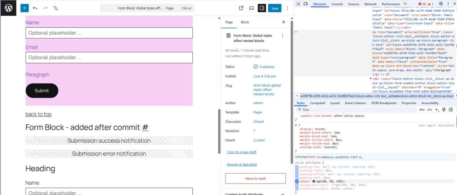 Form Block: Global styles affect nested blocks - CF7 Skins Blog